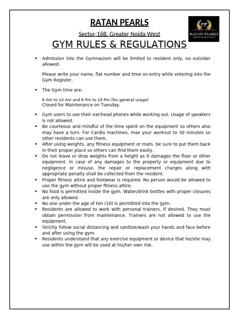 Gym Rules and Regulations Overview | PDF