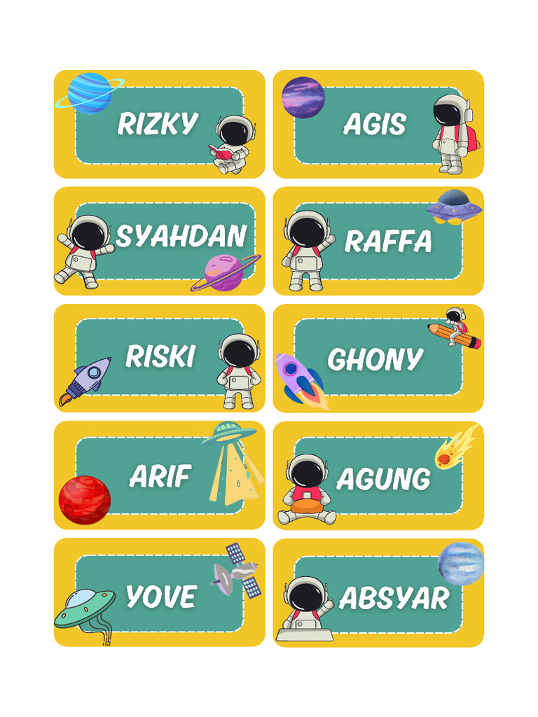 Yellow and Green Playful Cute Name Label A4 | PDF