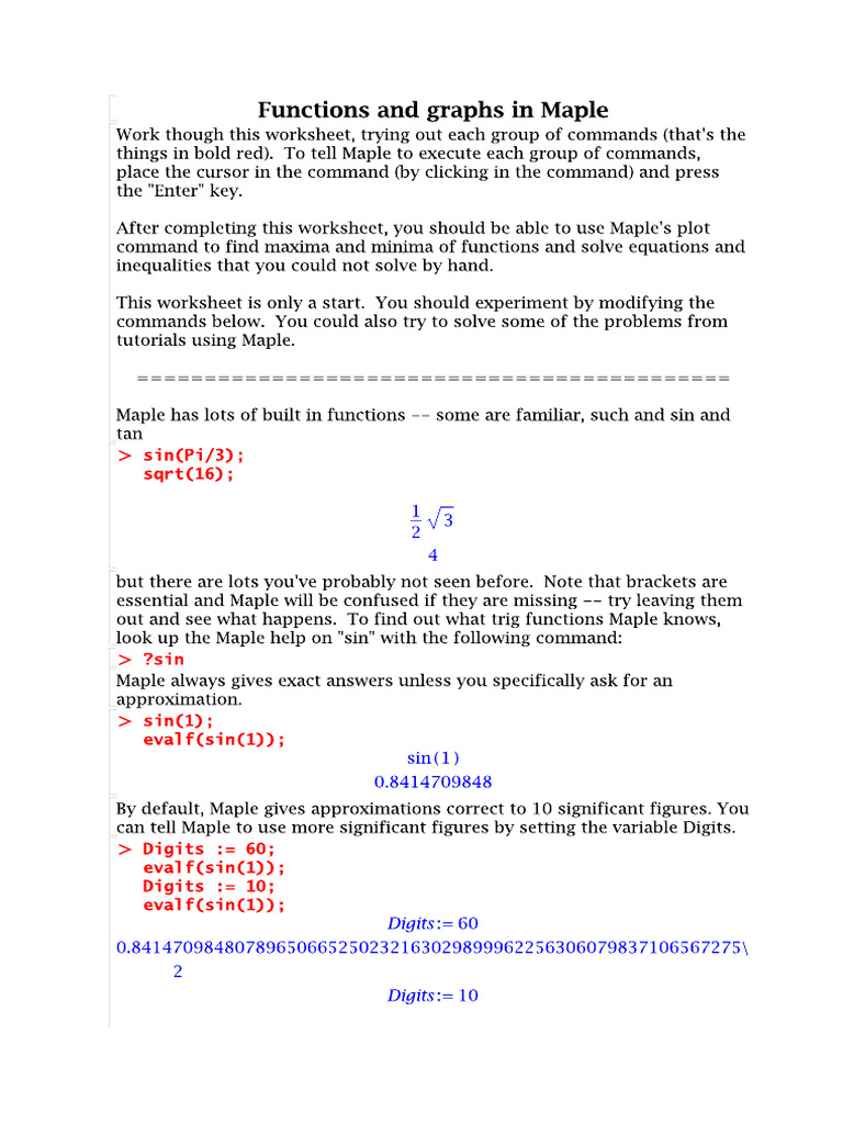 Maple Notes For UNSW MATH1131 | PDF