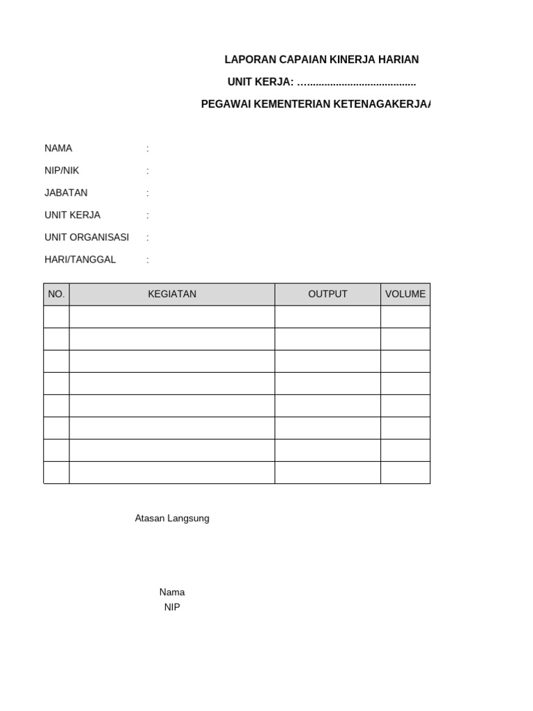 Format Laporan Kinerja WFA | PDF