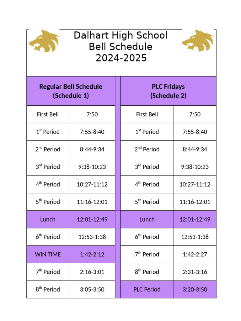 Dalhart High School Bell Schedule 2024-25 | PDF
