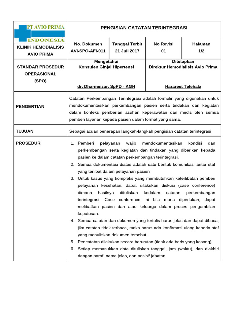 011 SPO Pengisian Catatan Terintegrasi HD | PDF