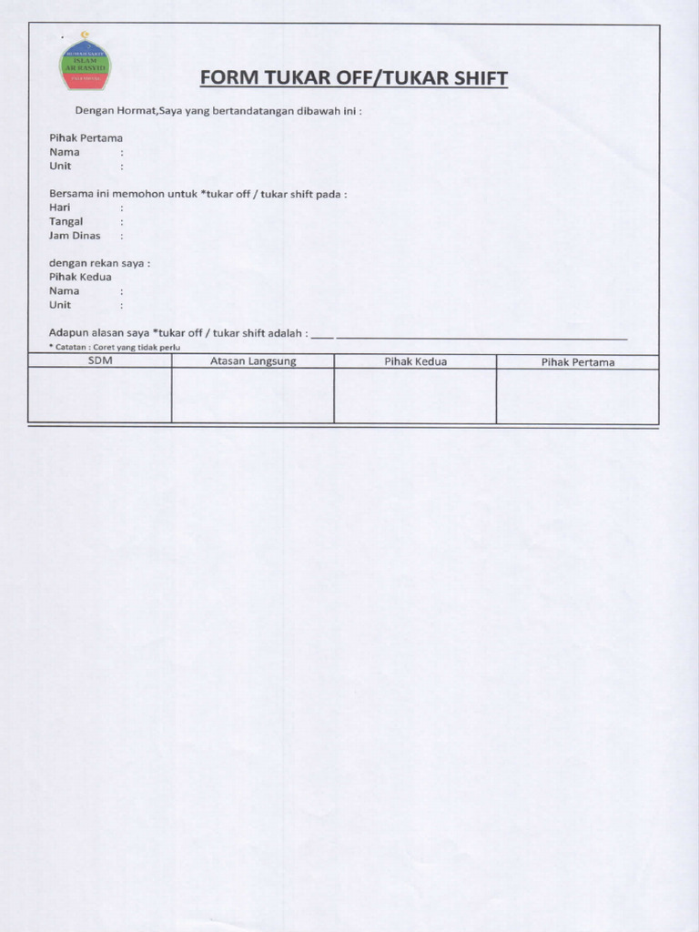 Form Tukaran Dinas Atau Shift - 0414 | PDF