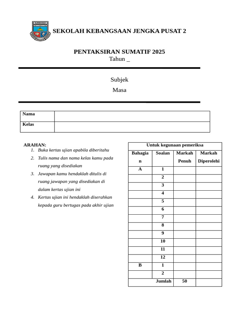 Cover Page Pentaksiran Sumatif | PDF