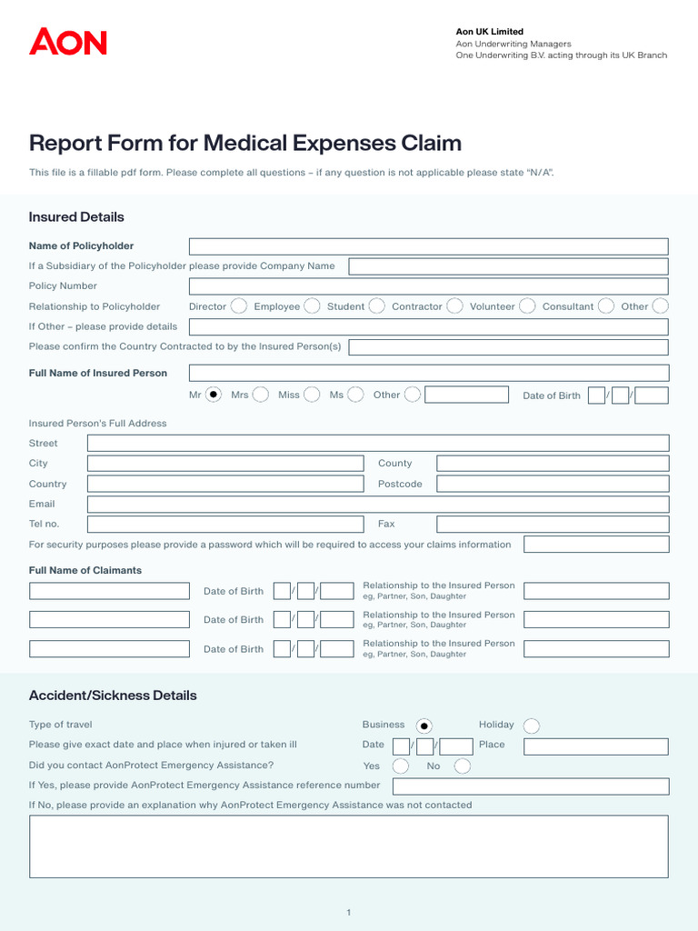Medical Claim Form for Aon Underwriting | PDF | Insurance | Underwriting
