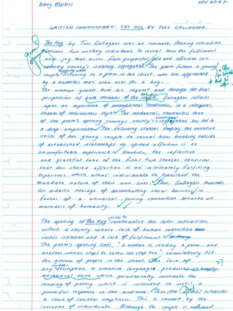 Paper 1 Sample - Poem The Hug (19 - 20) | PDF