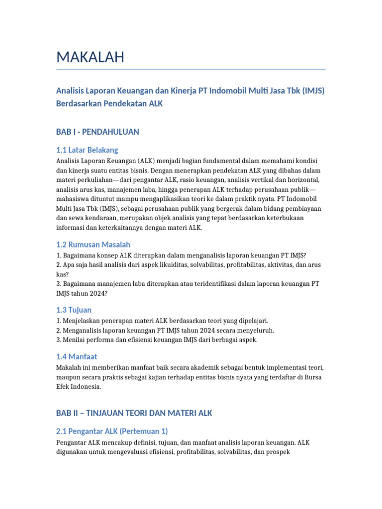 Analisis Keuangan PT IMJS 2024 | PDF