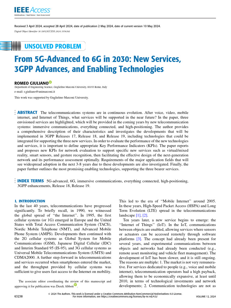 From 5G-Advanced To 6G in 2030 New Services 3GPP Advances and Enabling ...