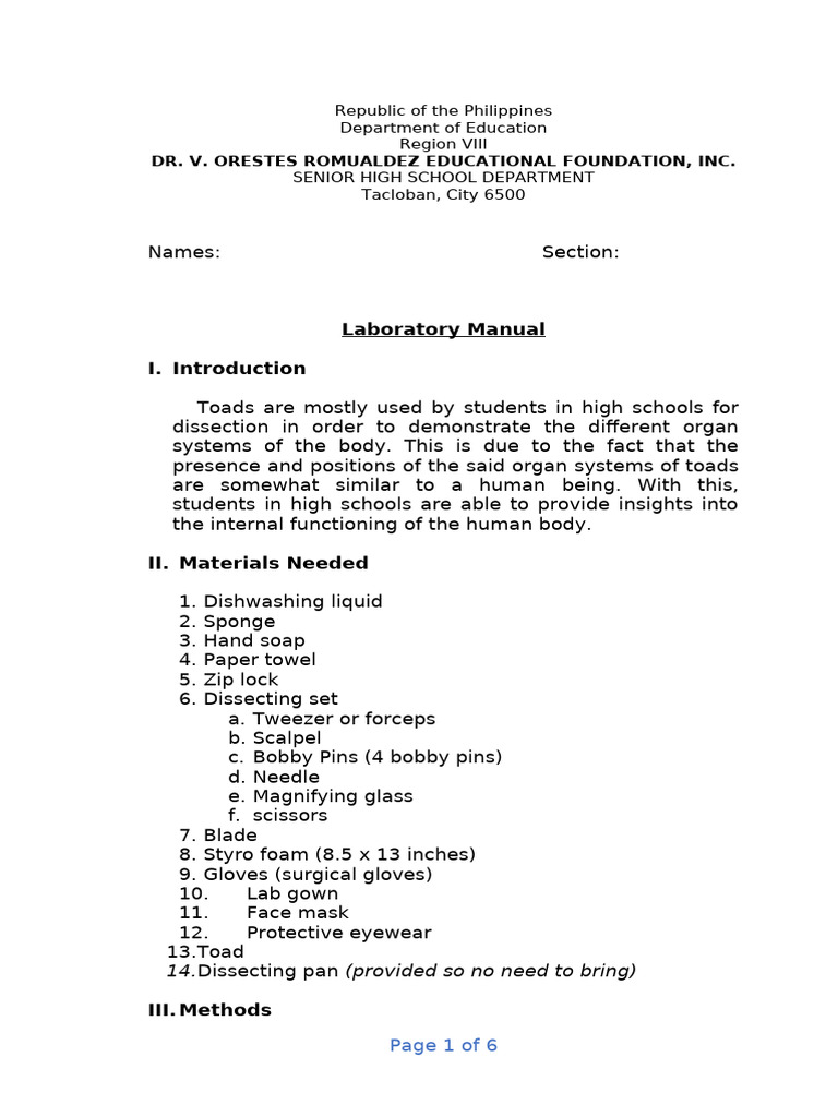 Toad Dissection Laboratory Manual | PDF | Human Leg