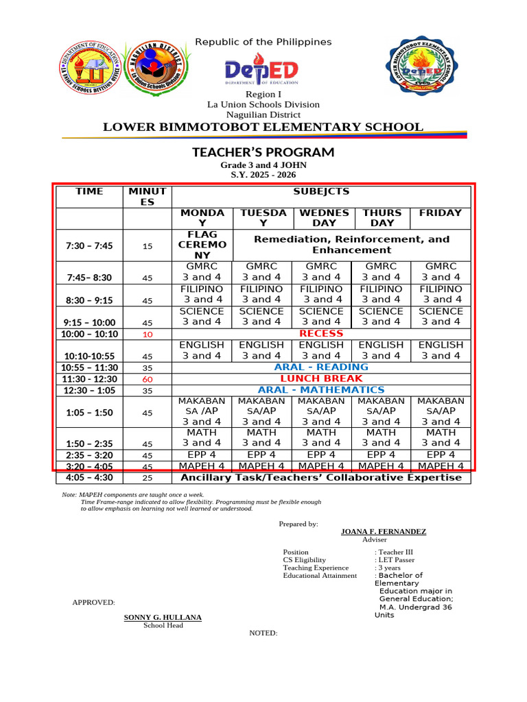 Class Program 3and4 Lbes | PDF | Learning