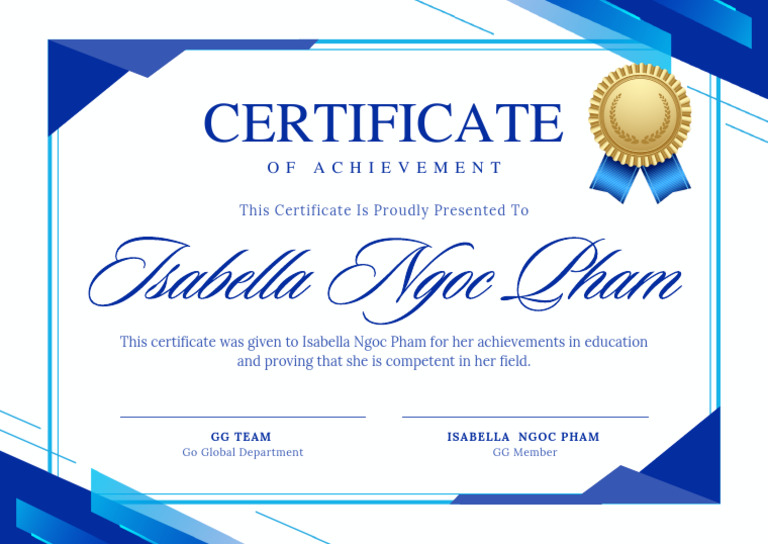 Blue & White Bold Minimal Academic Certificate | PDF