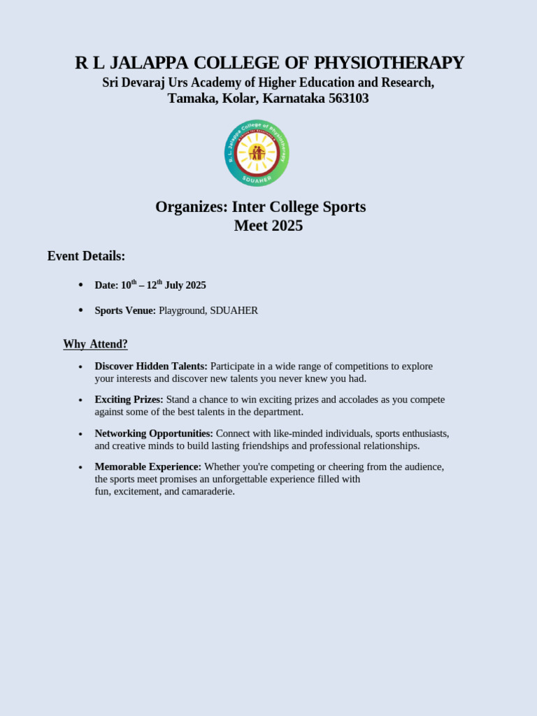Inter College Sports Meet 2025 Details | PDF | Track And Field | Team ...