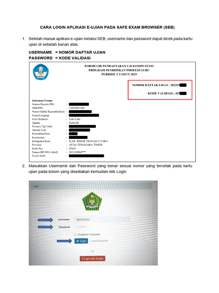 Cara Login Aplikasi Ujian UP Melalui Safe Exam Browser | PDF