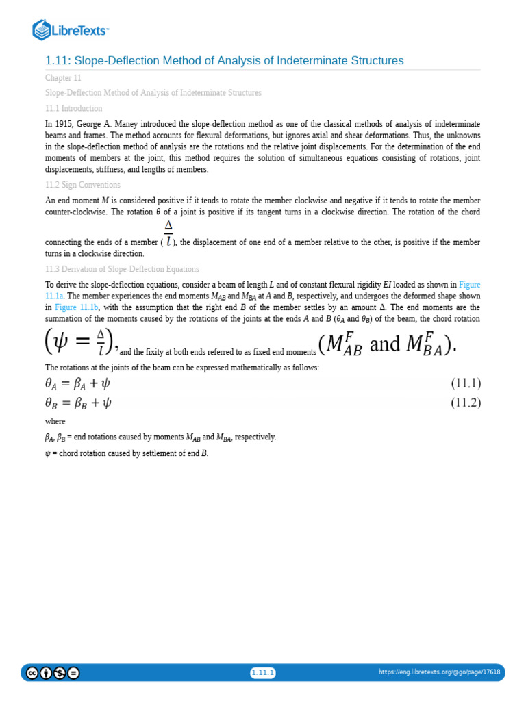 1.11 Slope-Deflection Method of Analysis of Indeterminate Structures | PDF | Bending | Beam ...