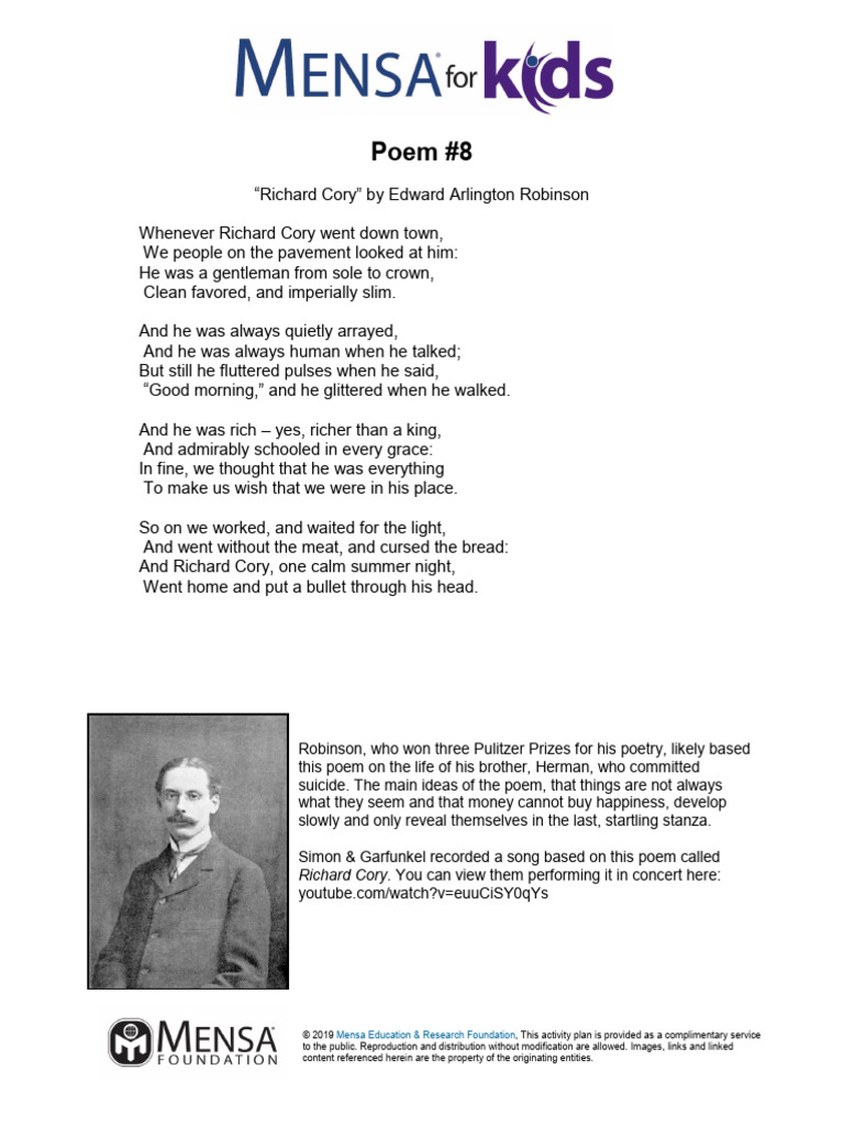 Poem #8: Richard Cory | PDF | Poetry