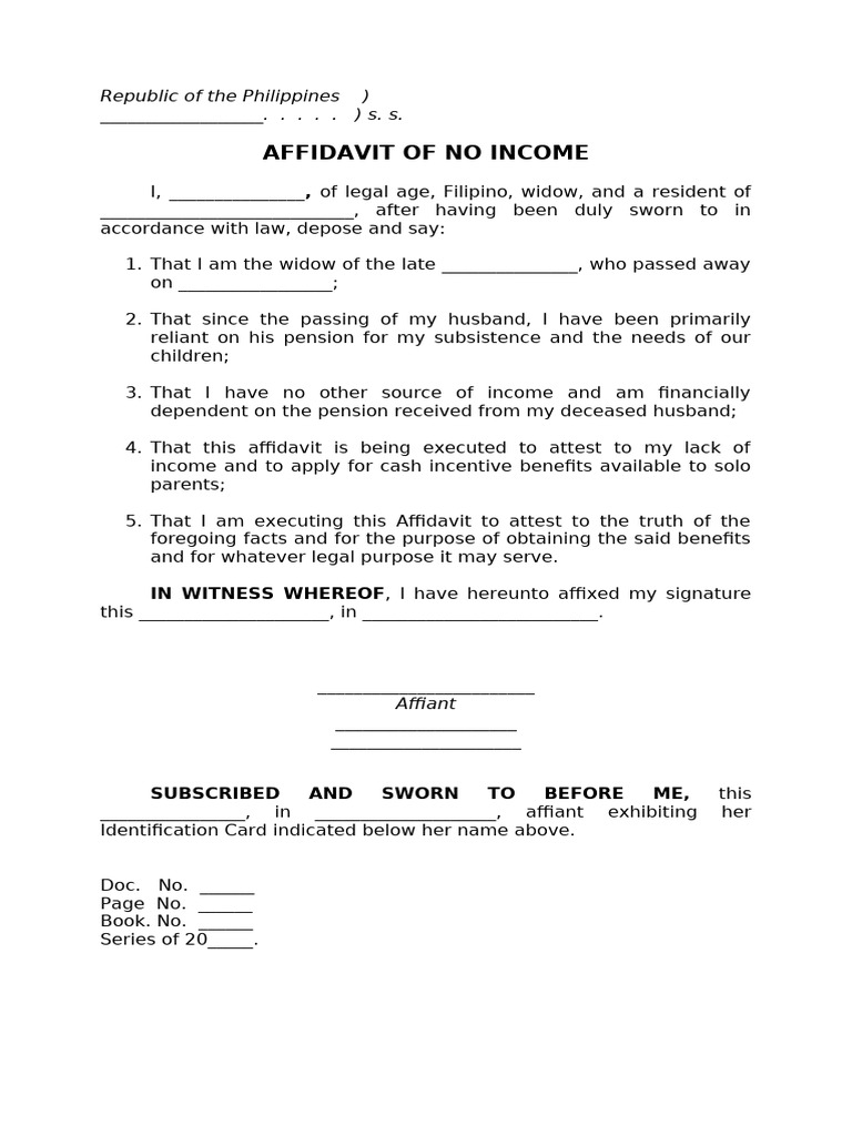 7-9-Affidavit of No Income | PDF