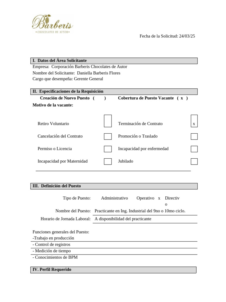 Vacante: Practicante Ing. Industrial | PDF | Business