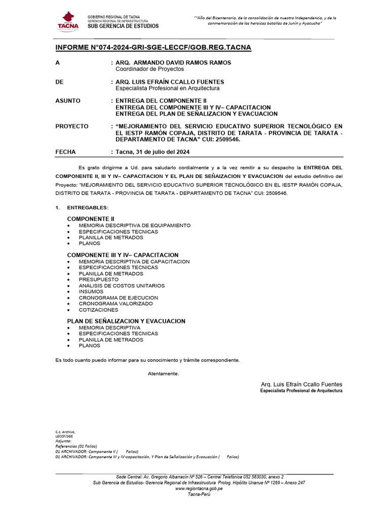 INFORME #074-2024 - LEVANTAMIENTO DE OBSERVACIONES-capacitacion-RAMON COPAJA | PDF