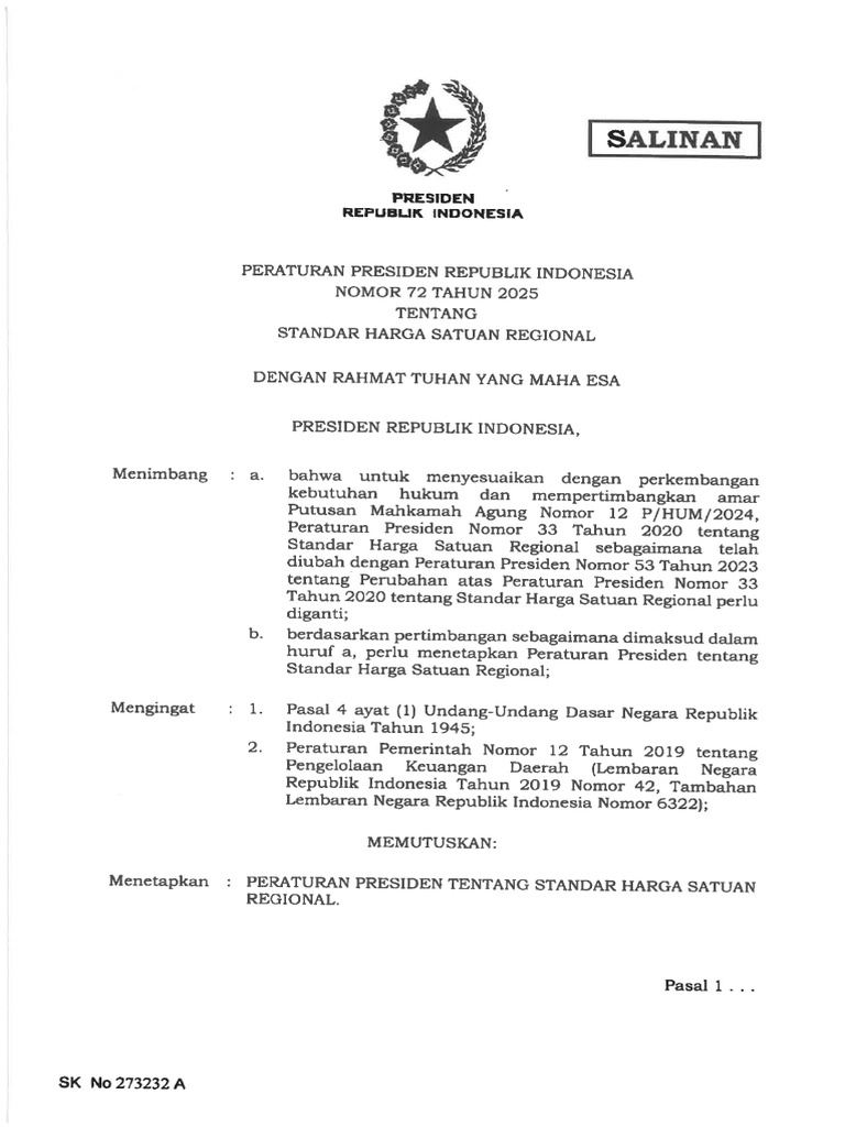 Perpres Nomor 72 Tahun 2025 Tentang SHSR - 250626 - 141858 | PDF