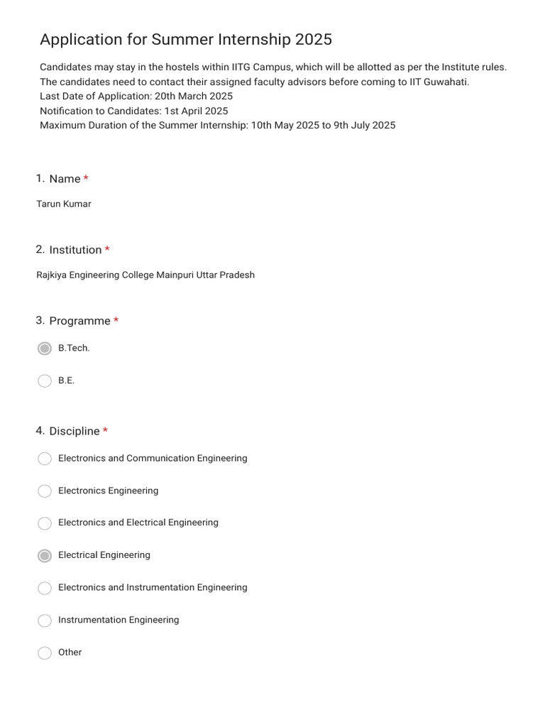 IIT Guwahati Summer Internship 2025 Application | PDF | Engineering