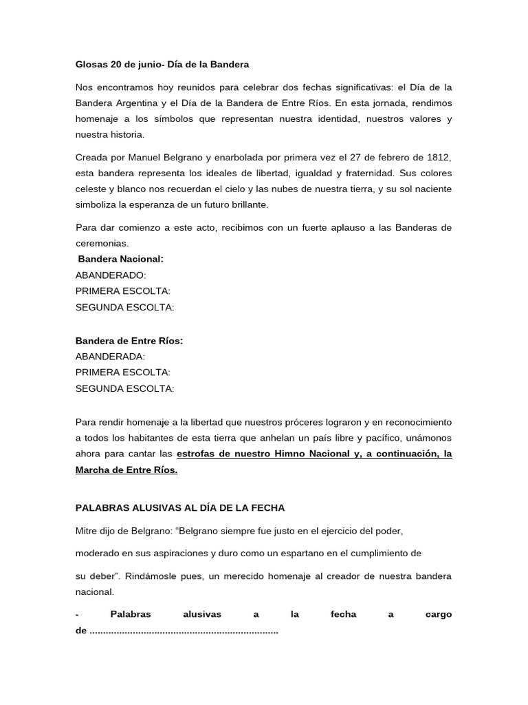 Glosas 20 de Junio Día de La Bandera | PDF