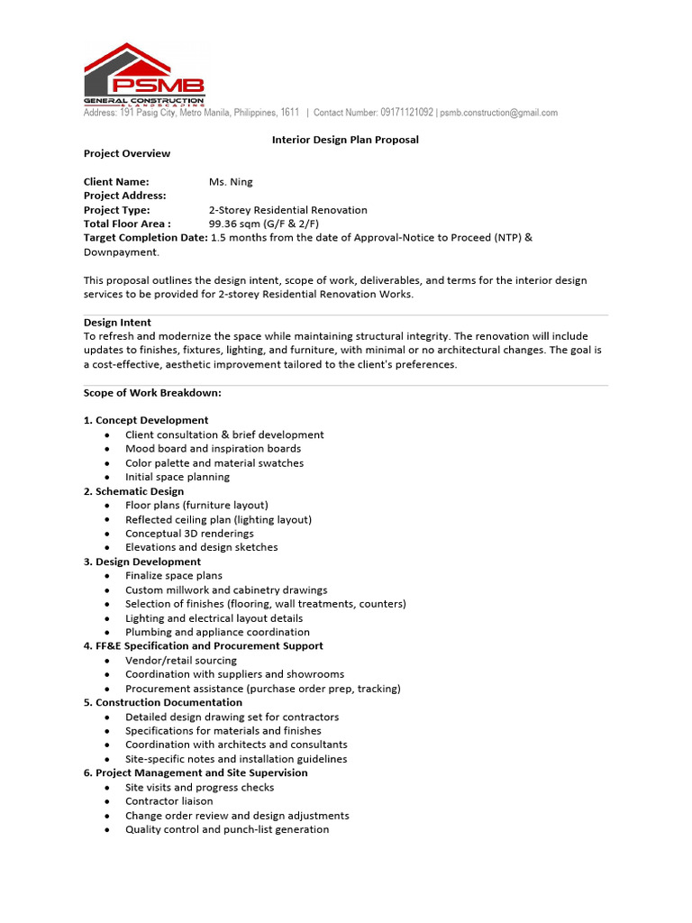 Design Cost Propoosal Cover Letter | PDF | Interior Design