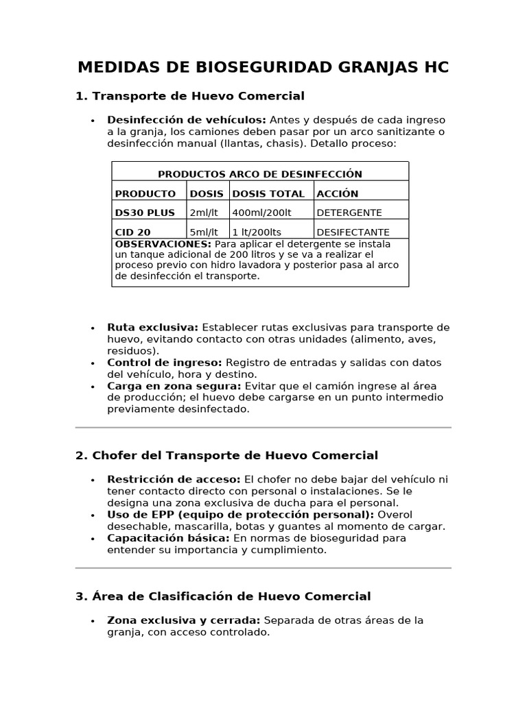 Medidas de Bioseguridad Granjas HC | PDF