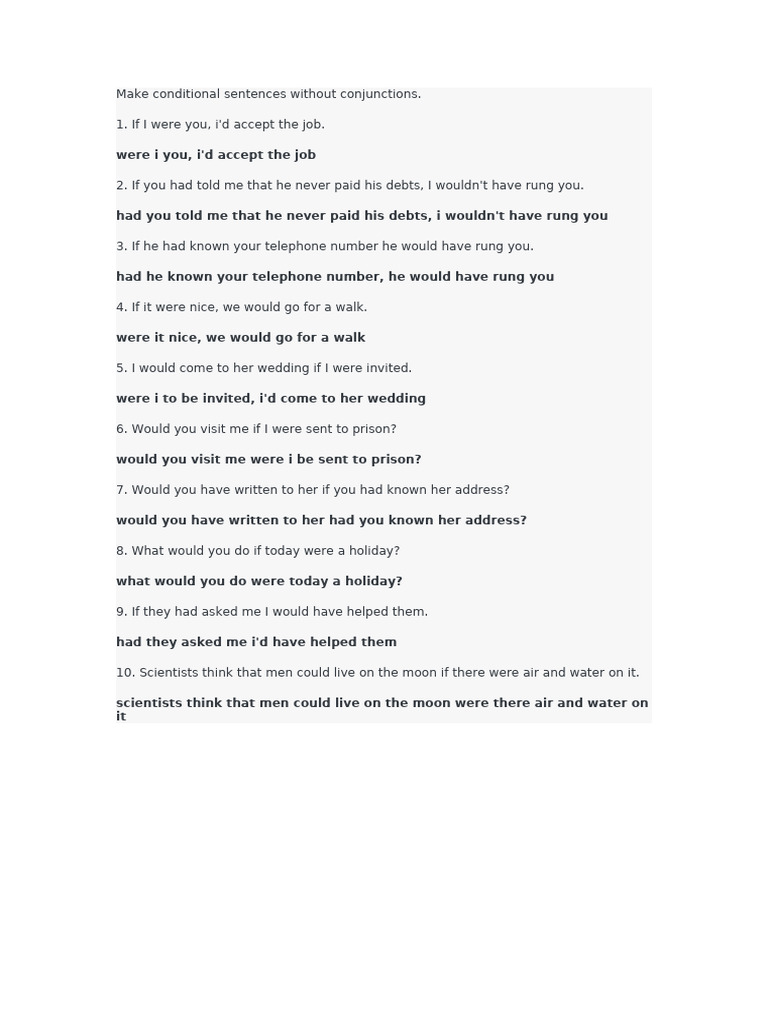 Make Conditional Sentences Without Conjunctions | PDF
