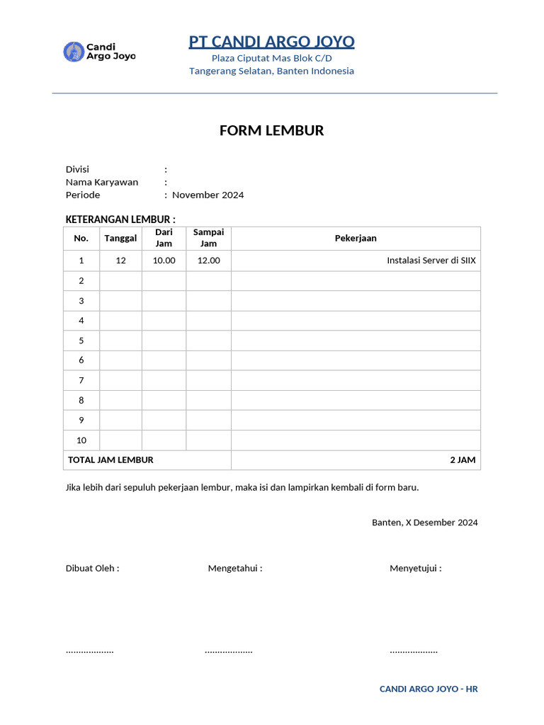 Form Lembur | PDF