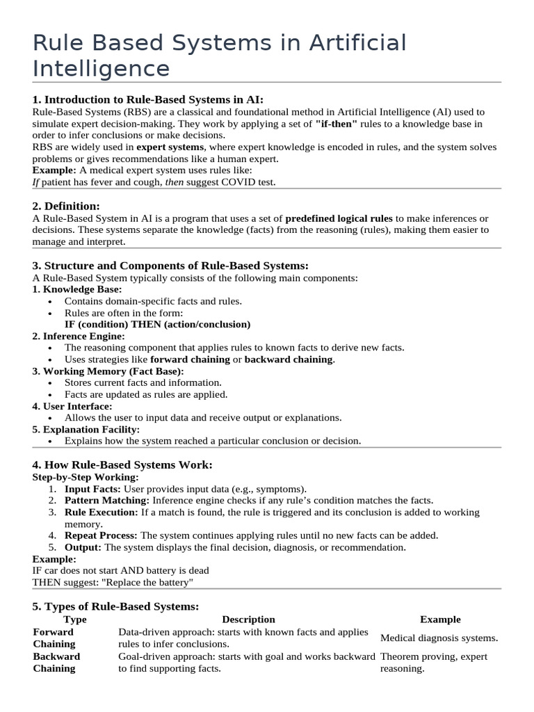 Rule Based Systems in Artificial Intelligence | PDF | Artificial ...