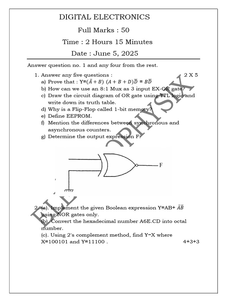 Digital Electronics Exam Questions Guide Pdf Analog To Digital