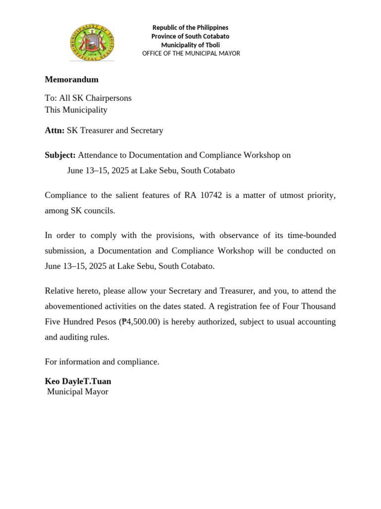 Letter For LYDO 2025 SK Submission | PDF | Philippines