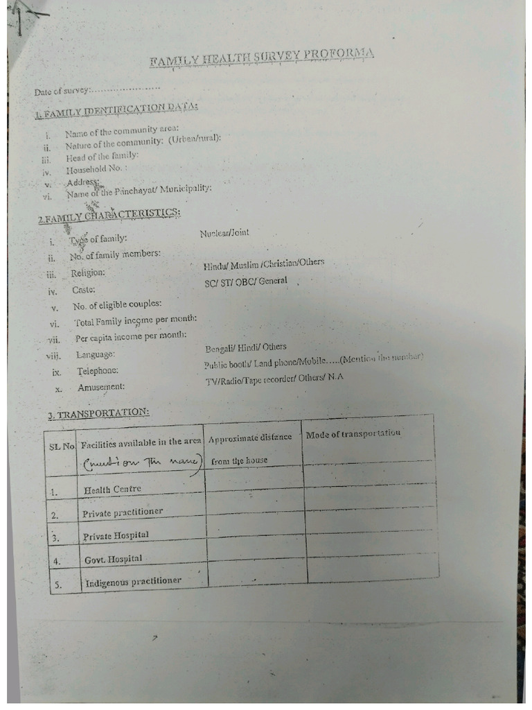 Family Health Survey Proforma | PDF