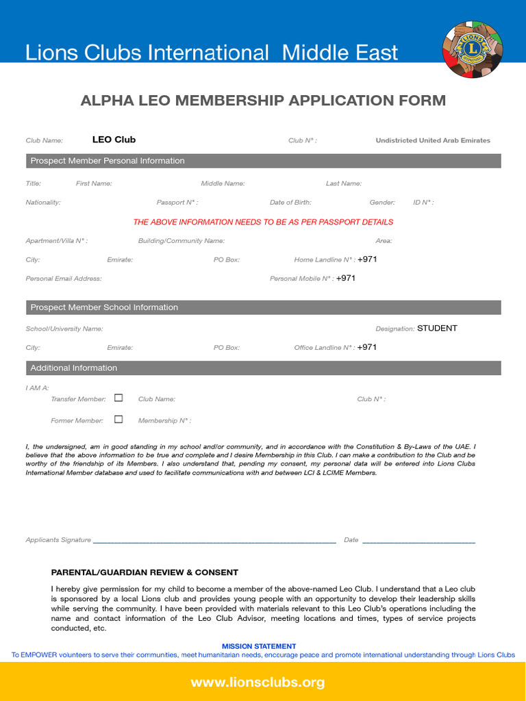 Alpha Leo Club Membership Application | PDF