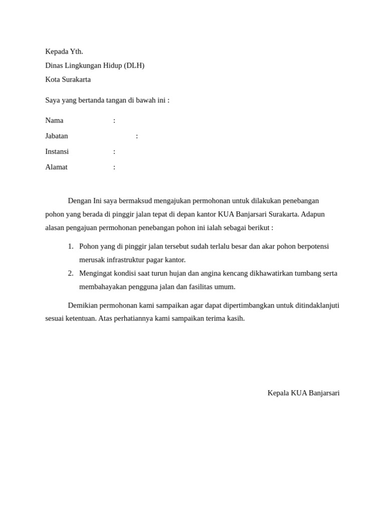 Surat Permohonan DLH | PDF