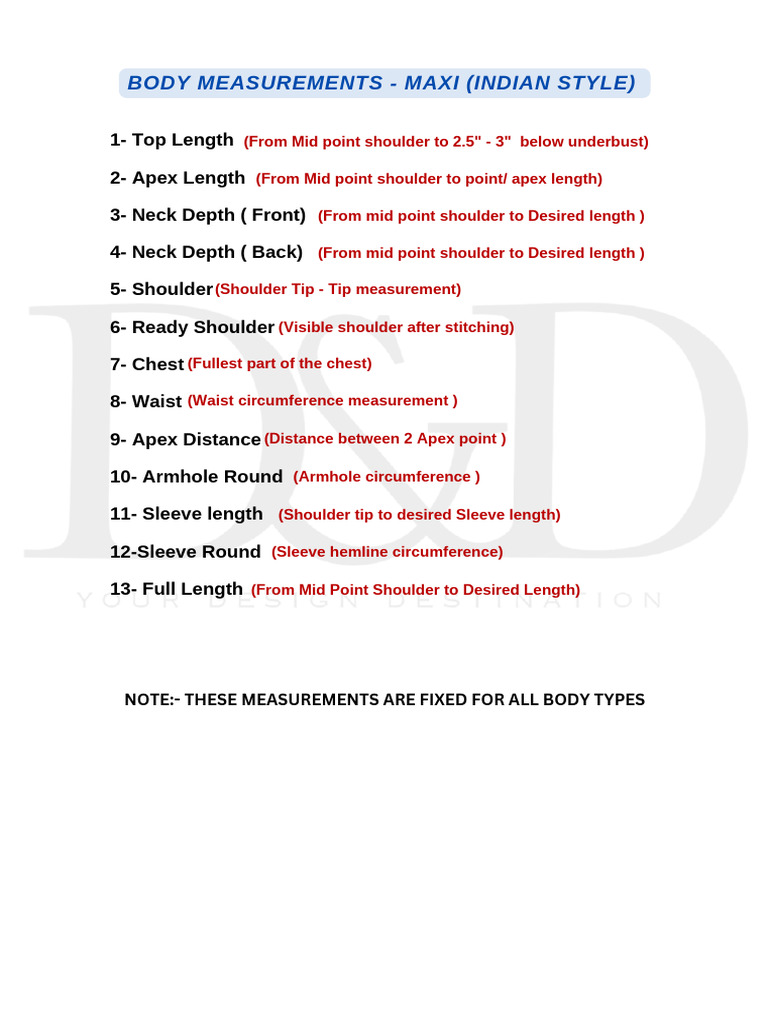 Maxi Body Measurement Chart - 42367981 - 2025 - 06 - 09 - 19 - 39 | PDF