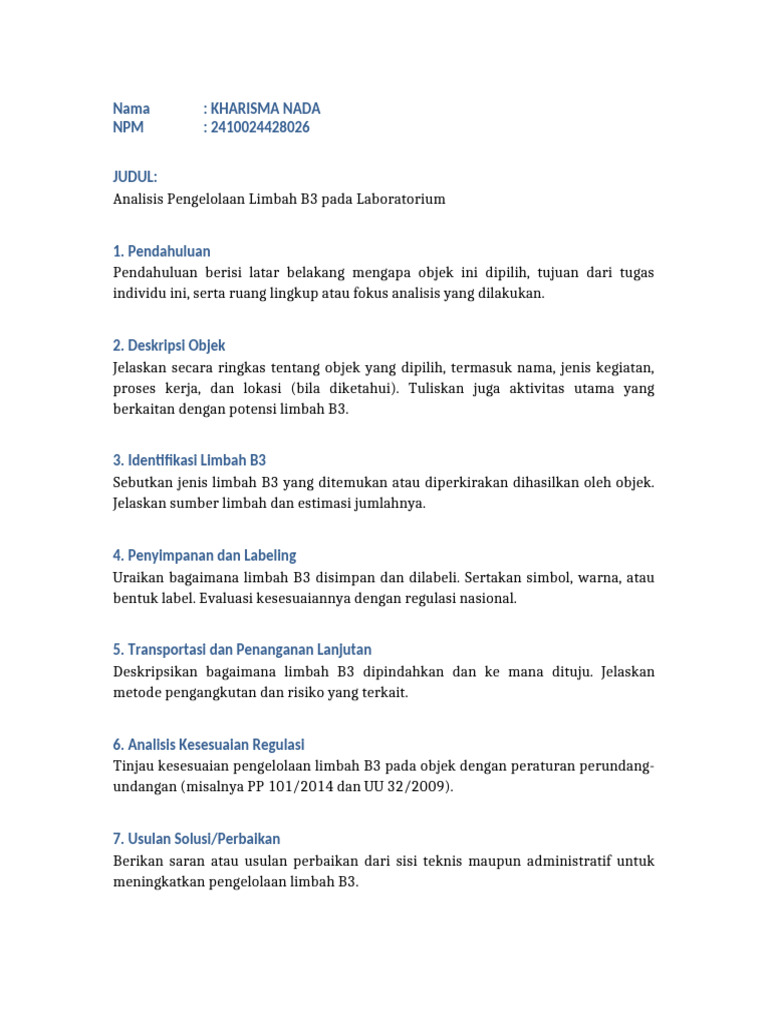 Template Laporan Tugas Individu Pengolahan B3 | PDF