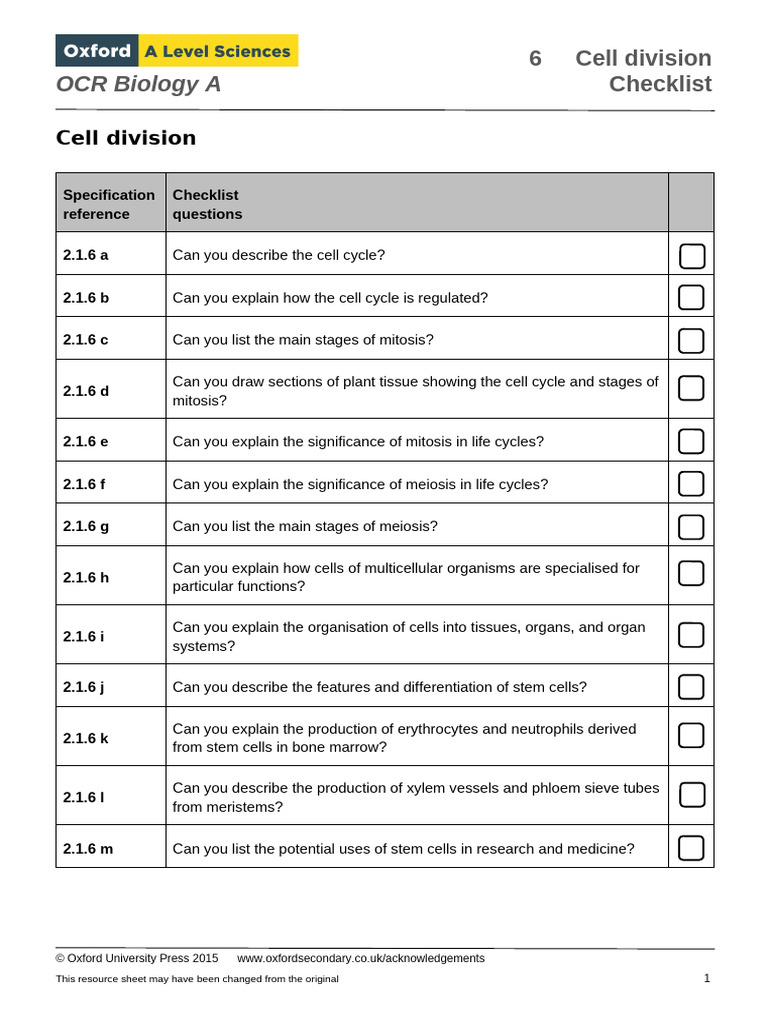 OCR Biology A: Cell Division | PDF