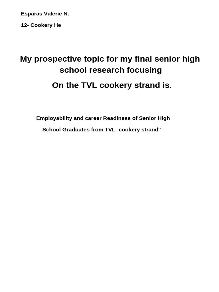 Employability of TVL Cookery Graduates | PDF