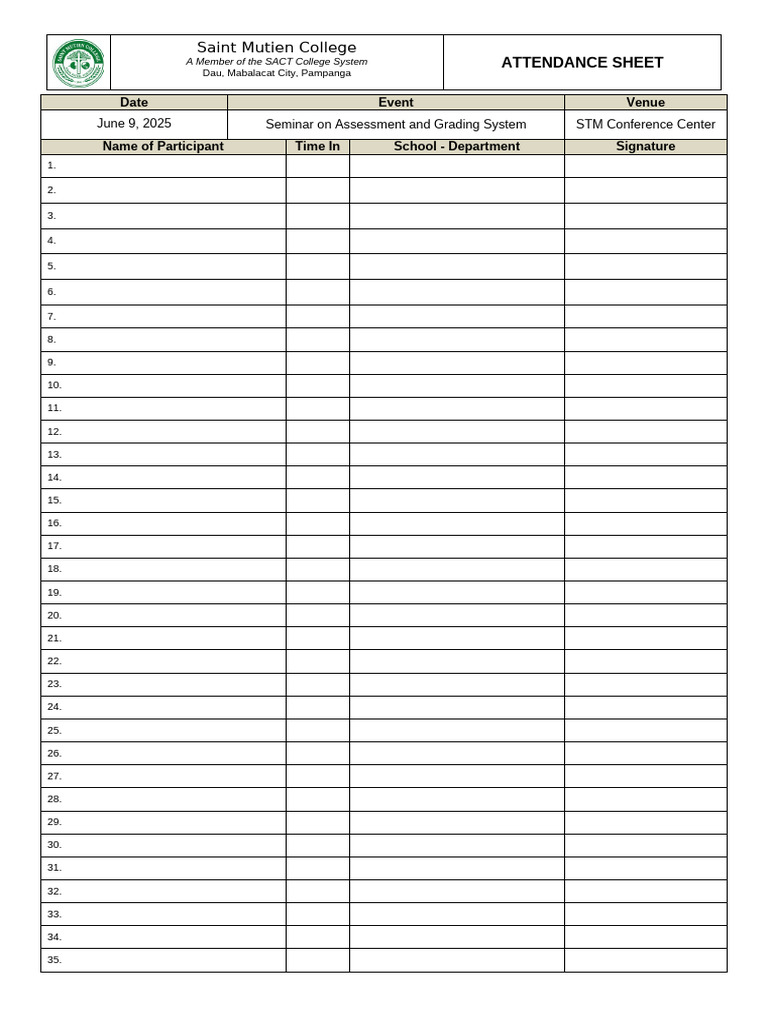 Attendance Sheet - Seminar On Assessment and Grading System | PDF