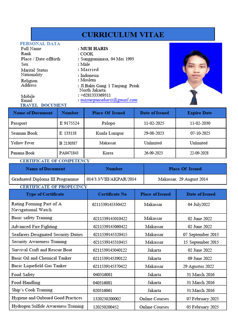 CV Terbaru 2025 Muh Haris | PDF | Shipping | Ships