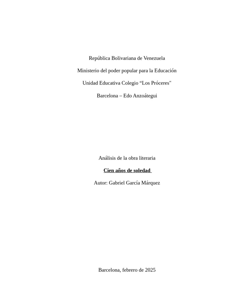 Análisis de "Cien años de soledad" | PDF | Gabriel García Márquez