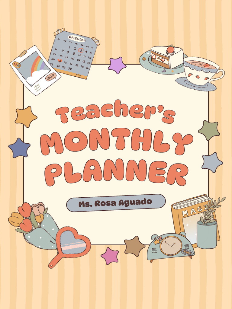 Back-To-School Teacher Undated Calendar Monthly Planner in Beige, Brown ...