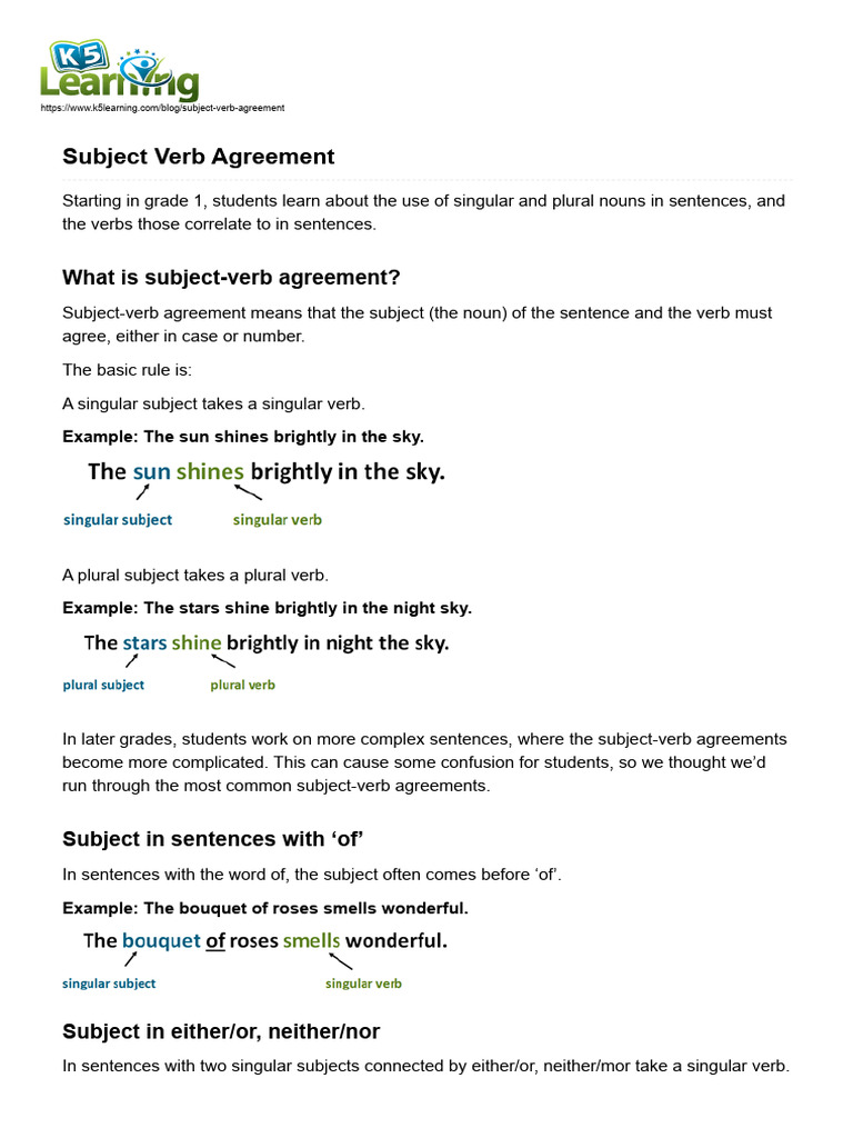 Lesson 004 - Subject Verb Agreement | PDF