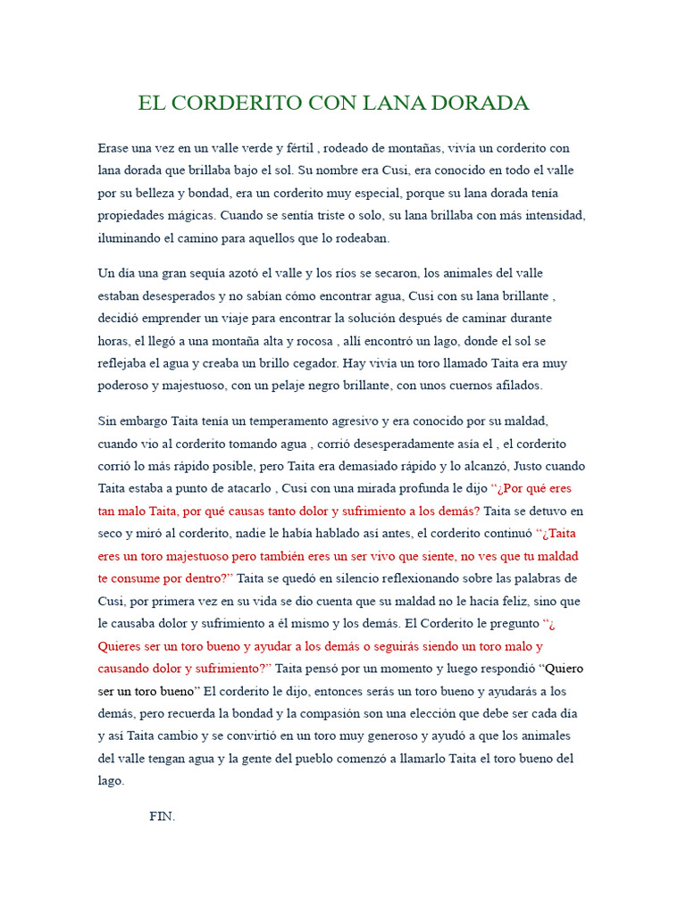 El Corderito Con Lana Dorada | PDF