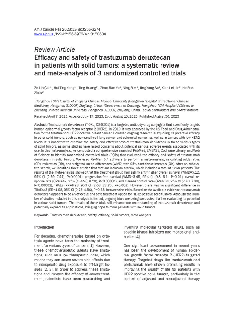 Trastuzumab Deruxtecan in Solid Tumors | PDF | Neoplasms | Clinical ...
