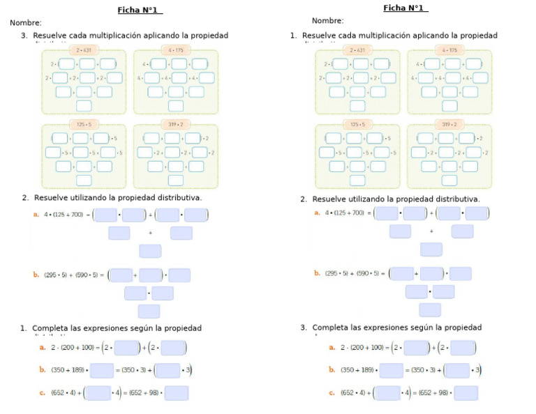 Ficha N°1 Propiedad Distributiva 4to | PDF