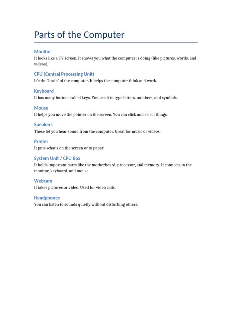 Parts of The Computer Grade4 | PDF