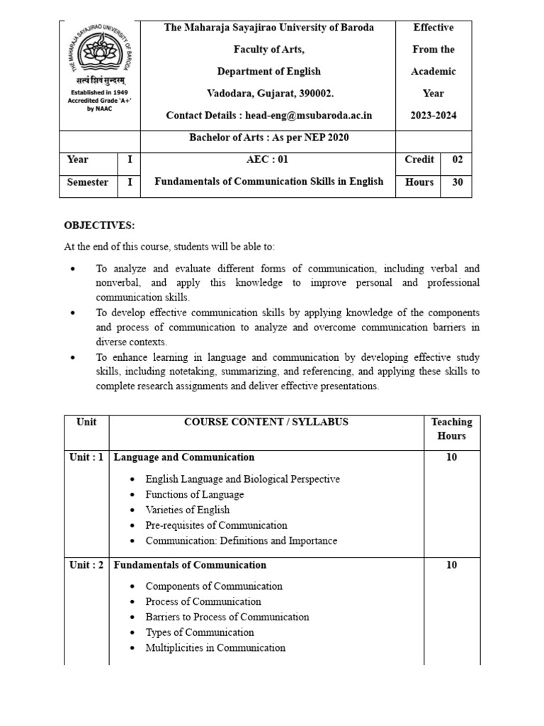 Syllabus Aec1 Aec 3 Sec1 Sec3 | PDF | Communication | Reading Comprehension