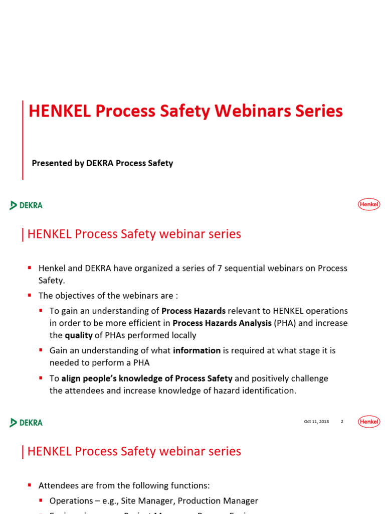 Henkel-DEKRA Process Safety Webinars | PDF | Occupational Safety And ...